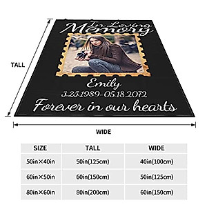 Custom Memorial Throw Blanket - in Loving Memory Photo Blanket for Loss of Mom Dad Grandma Son Daughter - Remembrance Gifts - Personalized Memorial Gift