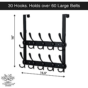 Over The Door Belt Organizer Rack, Holds Over 60 Large Belts, Heavy Duty Metal Storage Holder with Triple-Hook Design, Tie & Scarf Display Hanger for Closet, Bedroom Door, Bra Hanger- 2-Tier, Black