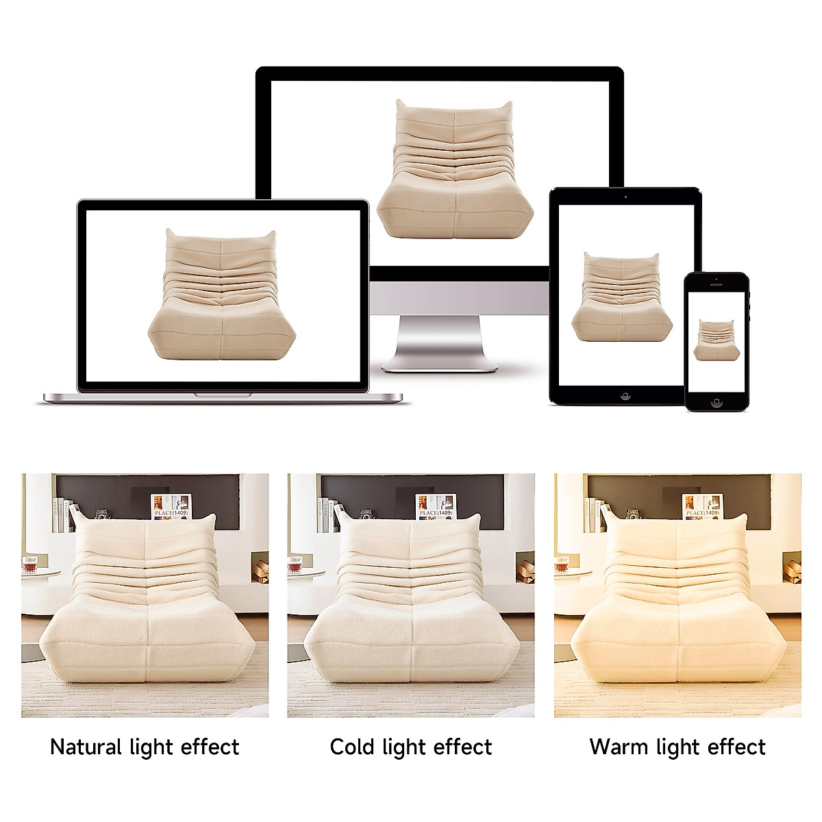 VASOENY 35.8'' X 41.3'' Armless Fireside Chair, Oversized Soft Sherpa Fabric Floor Lounge Sofa Couch, Comfy Single Lazy Sofa, Leisure Bean Bag Chair for Living Room, Bedroom, Office, Apartment