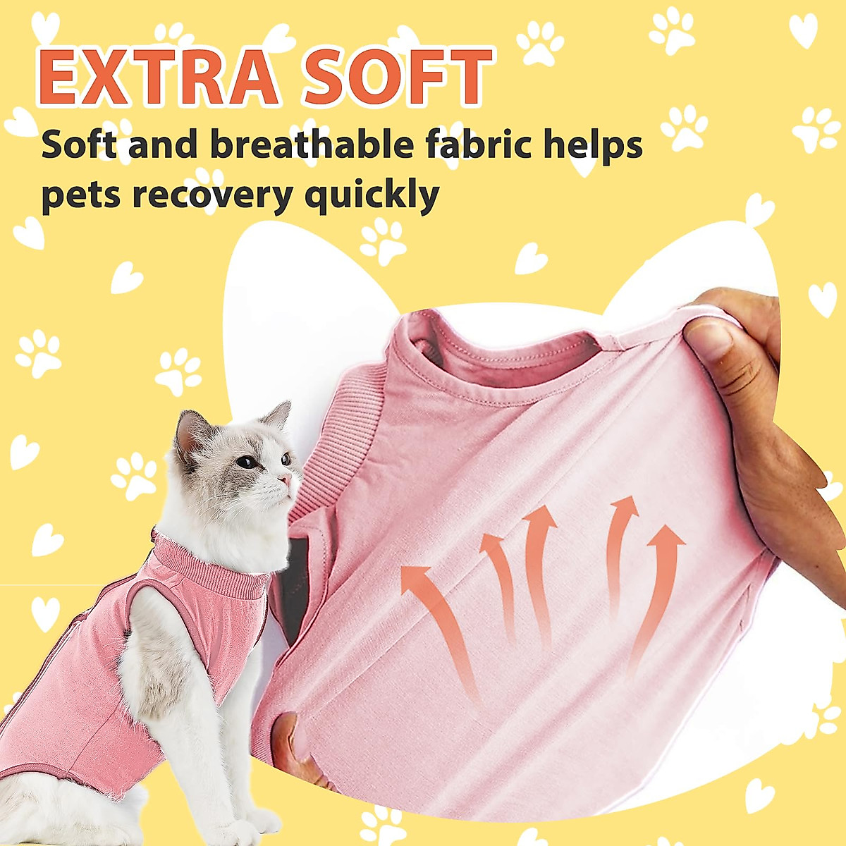 MiaoBarky Cat Recovery Suit Female to Prevent Licking Scratching, Kitten Onesie for Cats After Surgery Surgical Abdominal Wound with Adjustable Drawstrings, Cat Cone Alternative