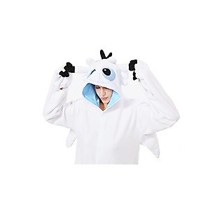 Oiziuzio Animal Unisex Onesie Holloween Cosplay Costume Dragon Pajamas for Adult Women Men White XL