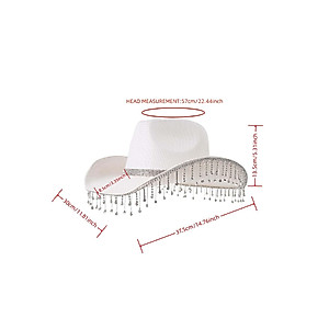 QWINEE Cowboy Hat with Rhinestone Tassel Decor Halloween Cow Fedora Hat Western Cowboy Hat Costume Accessories for Women Men White one-Size