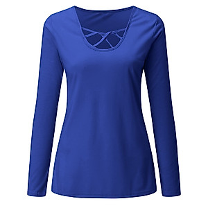 Women's V Neck Sweatshirt Soft Casual Criss Cross Blouse Fashion Long Sleeve T Shirt Strappy Cut Out Tops