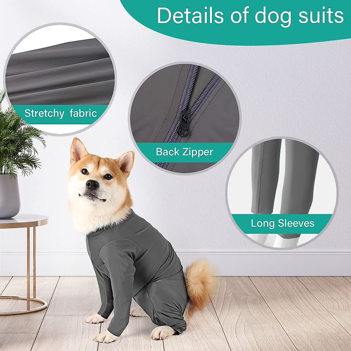 Etdane Dog Onesie After Surgery Dog Recovery Suit for Female Male Dog Surgical Suit Anti Shedding Bodysuit Claming Pajamas Fit Small Medium Large Dog Gray/L