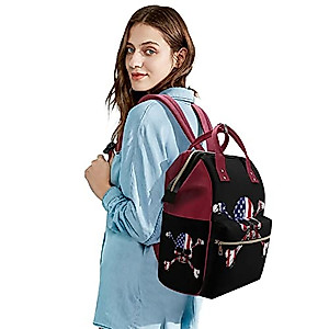 American Flag Skull Diaper Bag Backpack Large Capacity Mommy Bags Multifunction Nappy Bag Travel Back Pack Red-Style