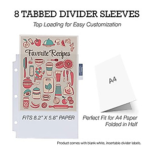 Samsill 2" Junior Recipe Binder Set, Complete with 50 Pack 4" x 6" Recipe Card Sleeves, and 8 Custom Dividers, Faux Brown Leather