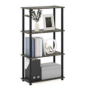 Furinno (99557GYW/BK) Turn-N-Tube 4-Tier Multipurpose Shelf Display Rack - French Oak Grey/Black