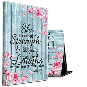Fire HD 10 & 10 Plus Tablet Case (11th Generation, 2021 Release),Shockproof Slim PU Leather Stand Cover with Auto Sleep/Wake for All-New Amazon Kindle Fire 10,Bible Verse Quote Proverbs 31:25