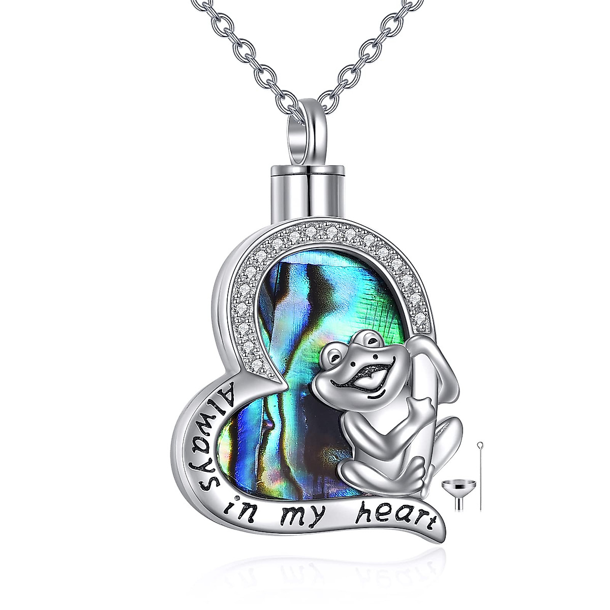 AXELUNA Frog Urn Necklace for Ashes Sterling Silver Abalone Shell Frog Cremation Jewelry for Women Men