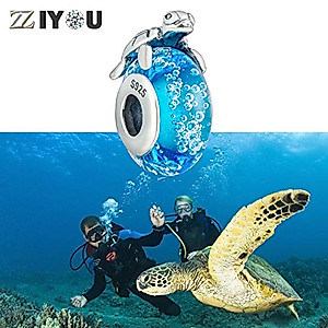 Sea Turtle Charms, on a Blue Bubble Murano Glass Beads, Fit Pandora Ocean Bracelets-925 Sterling Silver Tropical Marine Life Charm Hawaii Vacation Summer Travel
