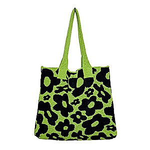Grunge Knitted Tote Bag Y2K Fairycore Flower Shoulder Bag Aesthetic Hobo Bag Indie Crossbody Bag Alt Purse Accessories (Light Green)