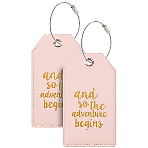 Luggage Tag & Personalized Luggage Tags for Suitcases Leather Bag Tags for Backpacks Handbag School Instrument with Name ID Label Travel Essentials, Unique Fun Pink Baggage Tags 2 Pack