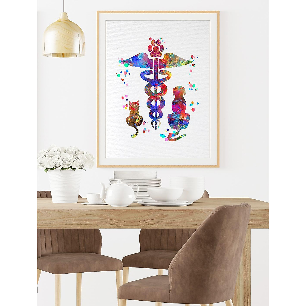 Dignovel Studios 11X14 Unframed Veterinary Caduceus Animal Clinic Pet Watercolor Art Print Poster Housewarming Wall Art Giclee Office Home Decor DN539