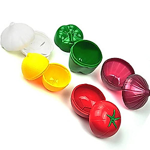 Onion, tomato, lemon, green pepper 4 PCS Fruit and Vegetable Shaped Food Saver Storage，Reusable SiliconeRefrigerator Box Storage Bowls Saver Holder Keeper