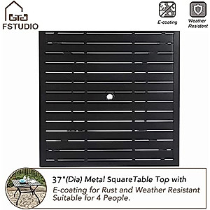 MFSTUDIO Outdoor Dining Set for 4, Aluminum Height Adjustable Folding Chair and Heavy-Duty Black Slat Metal Table, Patio Furniture Dining Table Set, Black