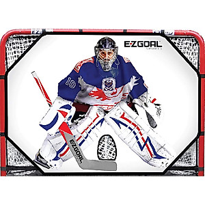 EZGoal 4' x 6' Hockey Folding Steel 2" Goal with 10' x 6' Backstop, 4 Targets Nets, a New Shooter Tutor and Wheels to Help Move The Goal, Red, (67099)