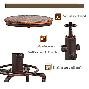 Topower American Antique Vintage Industrial bar Stool and Table Set Cafe Coffee Industrial Bar Bistro Set of 2