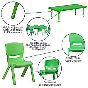Flash Furniture Rectangular Activity Table Set, 24"W x 48"D x 14.50" - 23.75"H, Green