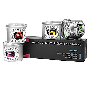 TMKEFFC 4 Pack Natural Wood Chips Set for Smoking Gun Food Drinks Cocktail Smoker, 4 Oz Each, 16 Oz in Total, Apple, Hickory, Mesquite, Cherry Wood