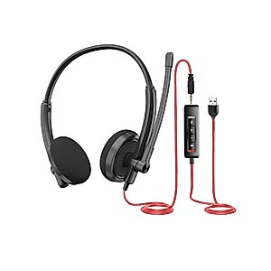 HROEENOI USB Headset with Noise-Cancelling Mic - Wired Headphones for PC, Laptop - Ideal for Zoom, Skype, Call Center, Home Office, 5-Year Warranty