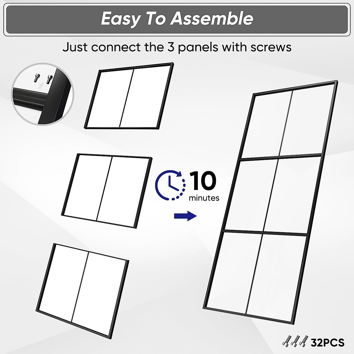 BARNSMITH 42in x 84in Aluminum Glass Barn Door Panel DIY Frosted Tempered Glass Door Slab Disassembled(Sliding Hardware not Included), Lightweight Sliding Door, Easy Assembly