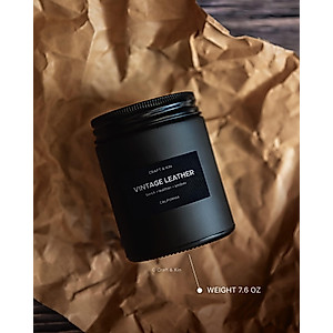 Craft & Kin Premium Vintage Leather Candle | Black Spring Scented Candles for Men | Long Lasting with 45 Hour Burn Time, 7.6oz | Made with Soy | Aromatherapy at Home | Gifts for Men