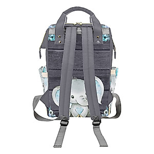 SunFancy Personalized Cute Blue Elephant Floral Diaper Backpack with Name Text Large Capacity Custom Multi-Function Bag Unisex Travel Backpack for Mom Dad Boy Girl, 10.83 in L x 6.69 in W x 15 in H