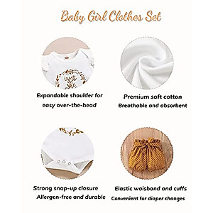 Newborn Baby Girl Clothes Outfits Cute Baby Ruffle Romper Pants with Headband Summer Clothing Set (Khaki, 12-18 Months)