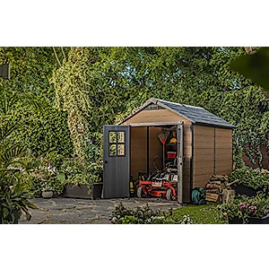 Keter Newton 7.5x9 Large Resin Outdoor Storage Shed Kit – Perfect to Store Patio Furniture, Garden Tools, Bike Accessories, and Lawn Mower, Mahogany Brown
