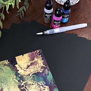 Black Alcohol Ink Paper - 25 Sheets Pixiss Heavy Weight Art Paper for Alcohol Ink & Watercolor - Extra Smooth Synthetic Paper A4 8x12 inches, 300gsm