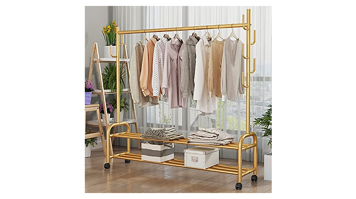 GAMNOF Gold Clothes Rack with Wheels - Stylish Storage