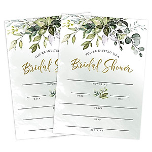 Printed Party Bridal Shower Invitations and Envelopes, Greenery, Set of 25