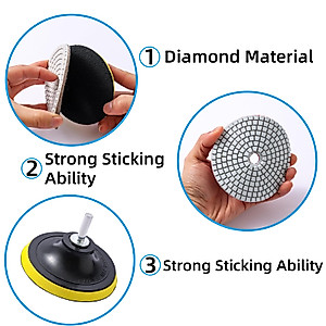 XKDOUS 13pcs Diamond Polishing Pads Set,50-8000 Grit Pads,Wet/Dry Granite Polish Kit with Backer Pad for Drill Grinder Rock Polisher Granite Marble Stone Concrete Tile Tools
