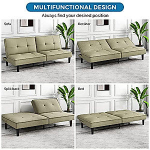 IULULU Futon Sofa Bed, Convertible Sleeper Couch Armless Daybed for Apartment, Studio, Dorm, Office, Home, Sage Green