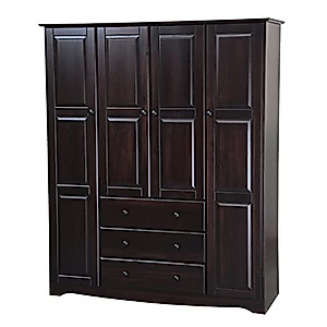 Palace Imports 100% Solid Wood Family Wardrobe/Armoire/Closet, Java. 3 Clothing Rods Included. NO Shelves Included. Optional Shelves Sold Separately. 60.25" w x 72" h x 20.75" d