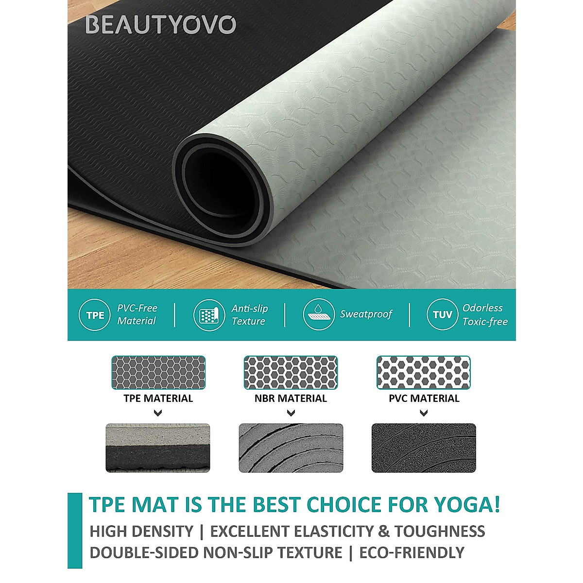 Yoga Mat with Strap, 1/3 Inch Extra Thick Yoga Mat Double-sided Non Slip, Professional TPE Yoga Mats for Women Men, Workout Mat for Yoga, Pilates and Floor Exercises