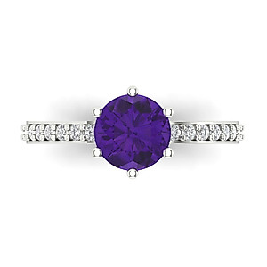 Clara Pucci 1.96 ct Round Cut Solitaire Natural Amethyst gemstone Designer Anniversary Bridal accent Engagement Ring 14k White Gold 3.5