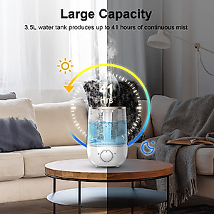 HLS 3.5L Cool Mist Humidifiers for Home Women,Top Fill Ultrasonic Air Humidifier for Bedroom 23dB Quiet Waterless Auto-Off,41 Hours Air Vaporizer Humidifier with 2 Mist Model for Office Large room