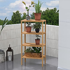 Purbambo 4 Tier Bamboo Shelf, Freestanding Book Shelf Bookcase Storage Rack for Bathroom Kitchen Living Room
