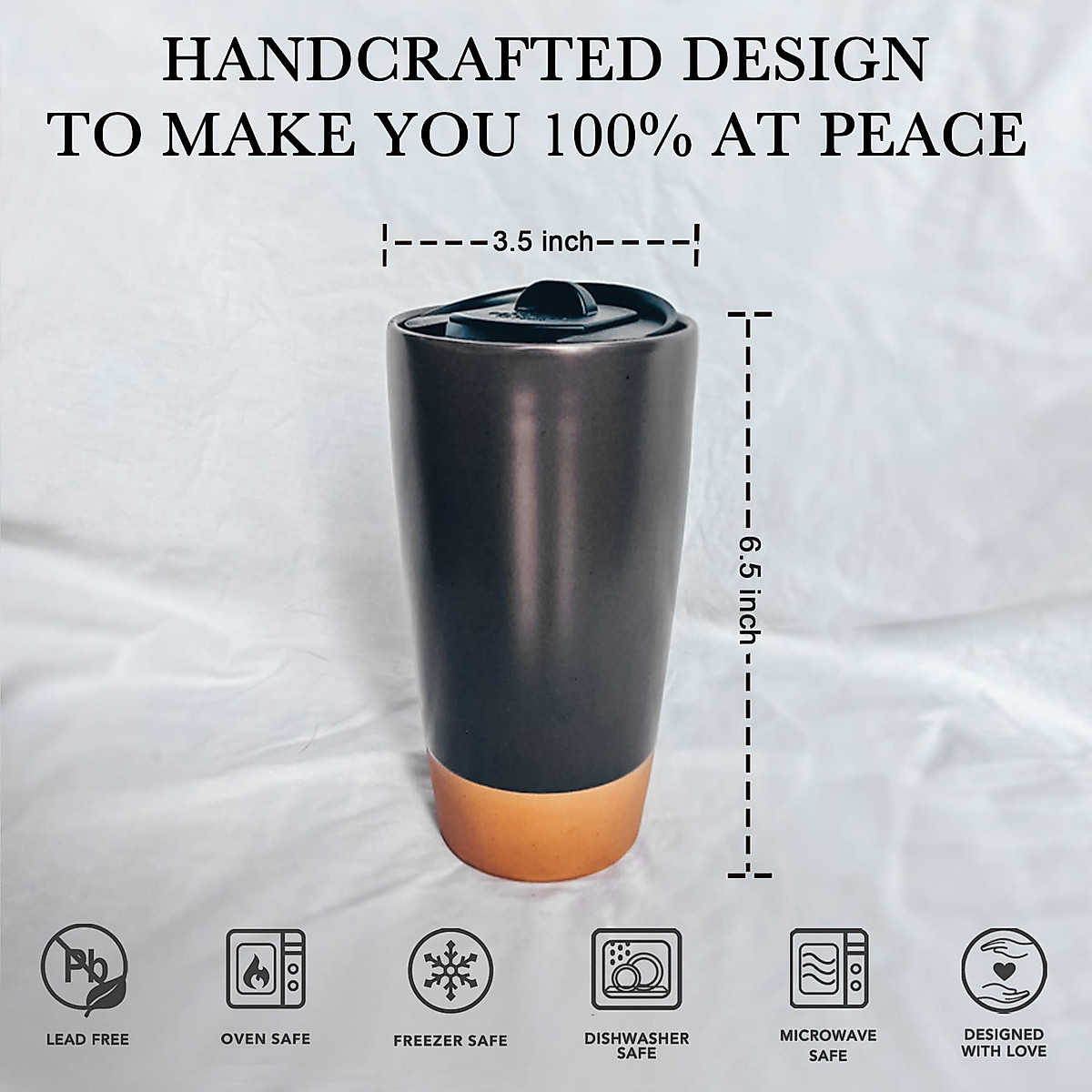 Mora Double Wall Ceramic Coffee Travel Mug with Lid, 14 oz, Portable, Microwave, Dishwasher Safe, Insulated Reusable Tall Cup, Splash Resistant Lid - To Go Tumbler for Car Cup Holder, Nightwaves