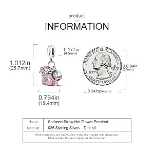 NARMO 925 Sterling Silver Charms for Pandora Bracelets Silver Charms Pink Suitcase Makeup Bag Charms for Women