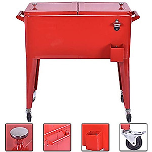 Happygrill Large 80 Quart Cooler Cart, Outdoor Cooling Bin with Wheels, Patio Rolling Ice Chest Cooler for Beer Beverage