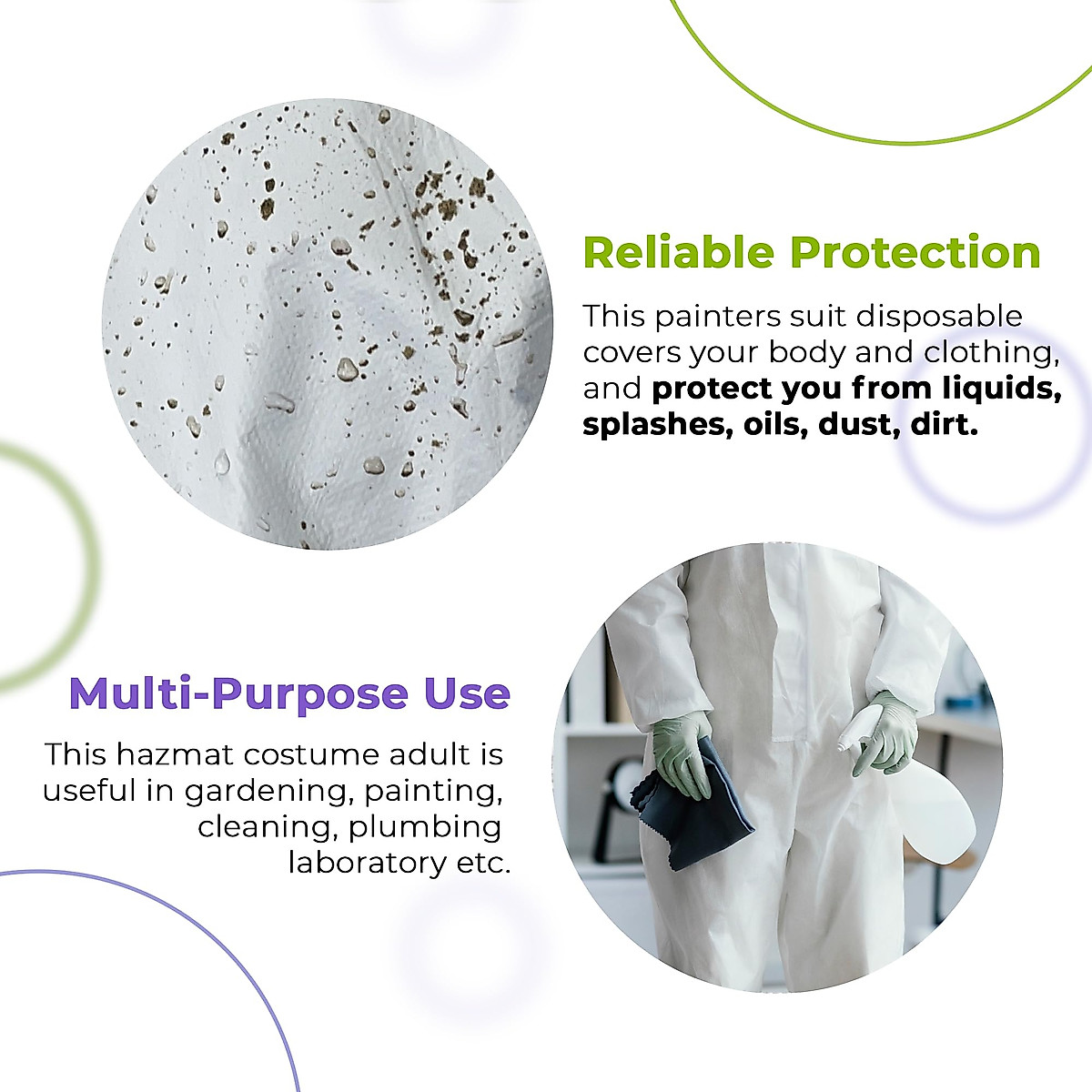 AMZ White Hazmat Suits, Small. Pack of 5 Lightweight Microporous Disposable Coveralls with Hood, Boots, Elastic Wrist, Lower Back, Zipper. Breathable Durable 60 GSM Painters Suit Disposable