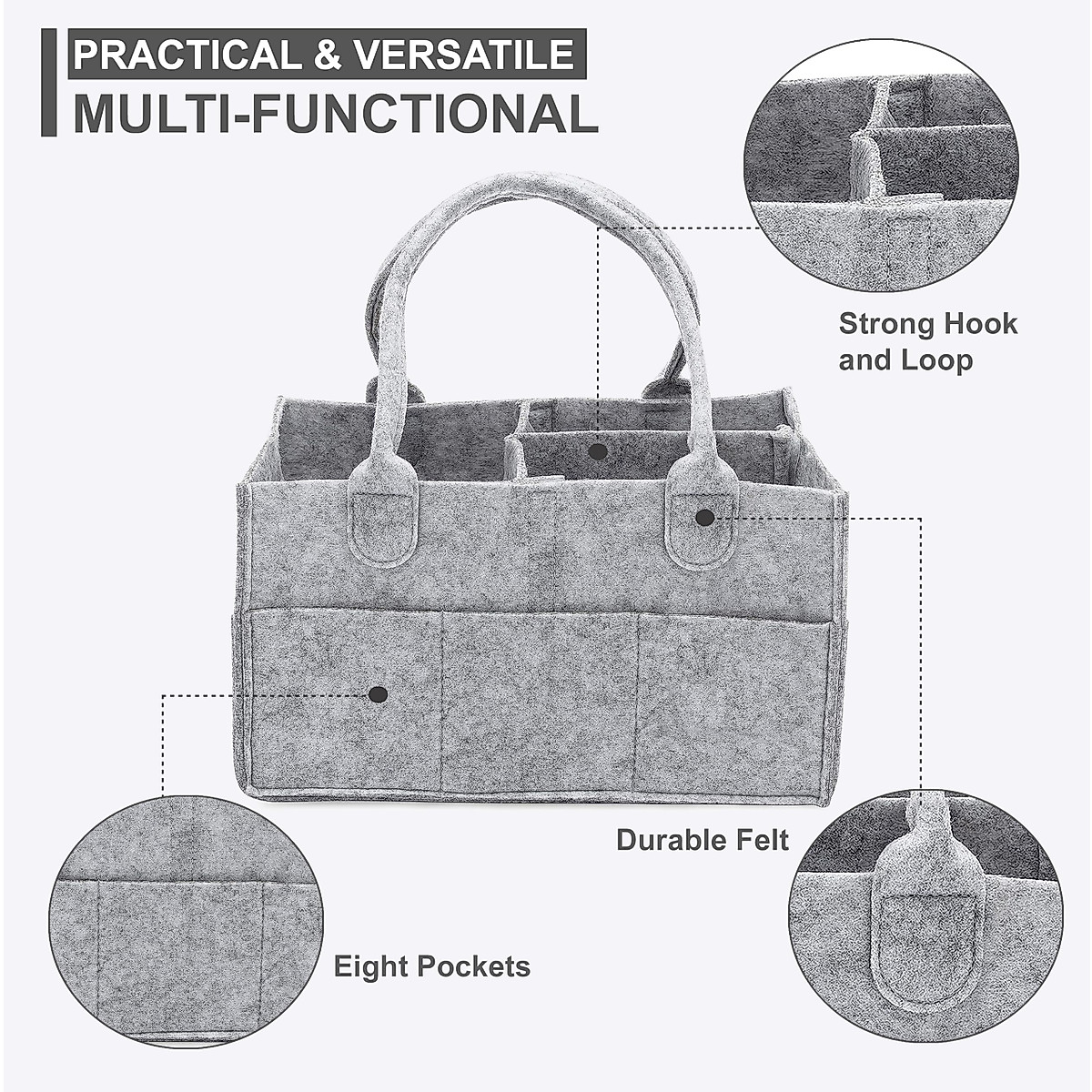 Diaper Caddy Organizer for baby - Nursery Storage Bin, Caddy Organizer with Handle - Car Organizer for Diapers, Baby Basket for Newborn Boy & Girl (Grey)