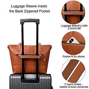 S-ZONE Women Genuine Leather Tote Bag Shoulder Handbag Bundle with Crossbody Bucket Purse