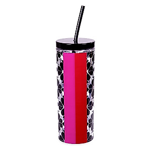 Kate Spade New York Acrylic Tumbler with Lid and Straw, 24 oz Tumbler, Slim Double Wall Tumbler, Spade Flower Stripe