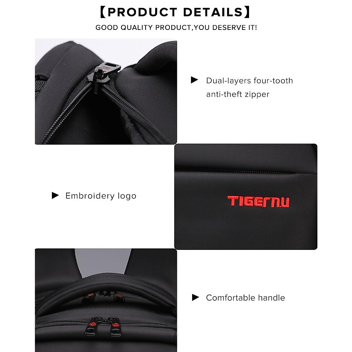 Tigernu Street Style 15.6" Laptop Backpack, Black, 3/4 x 17-inch