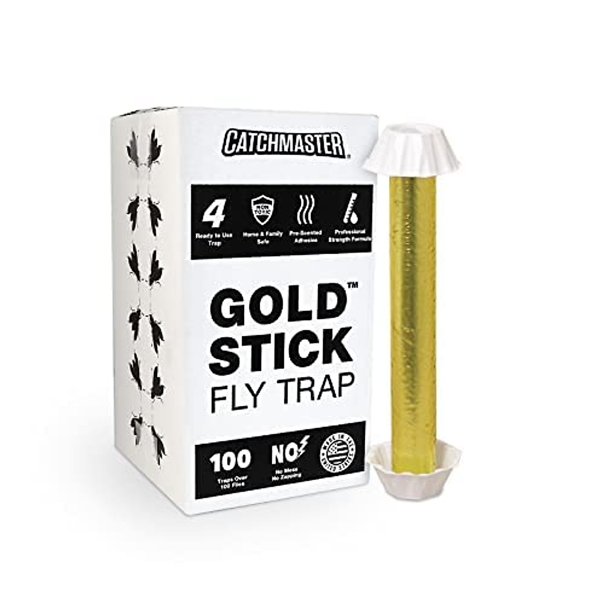 Catchmaster Fly Trap Bundle, Gold Stick 4-Pack & Outdoor Fly Jar 6-Pack, for Garage, Backyard, Pool, Patio & Camping