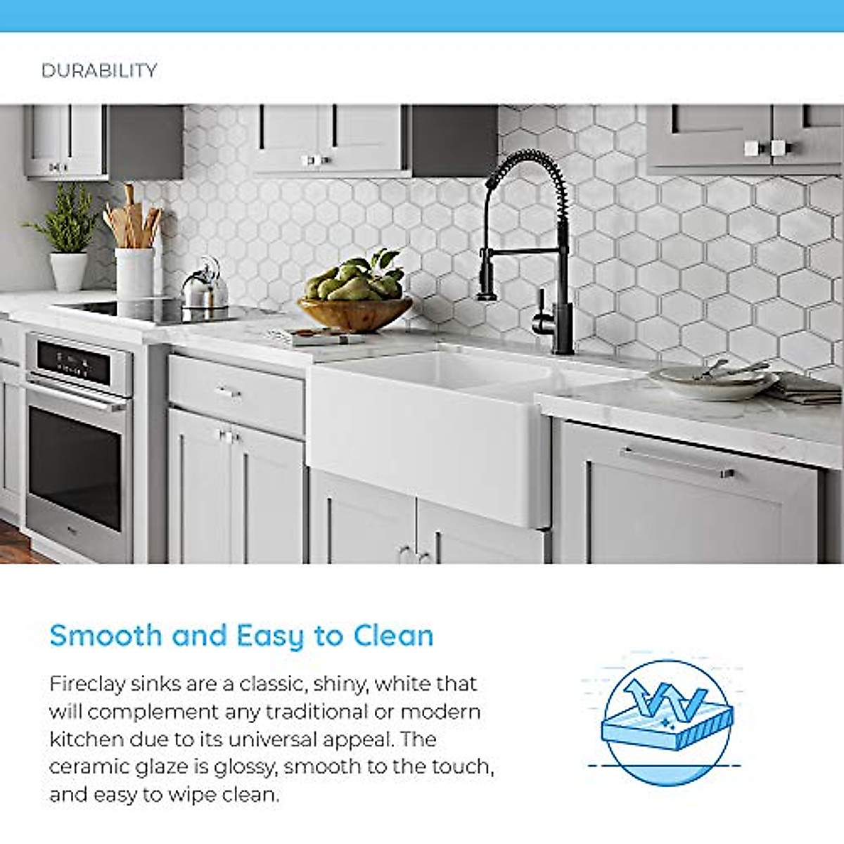 MR Direct 415 Fireclay Farmhouse Kitchen Sink, 30 in Single Bowl, White