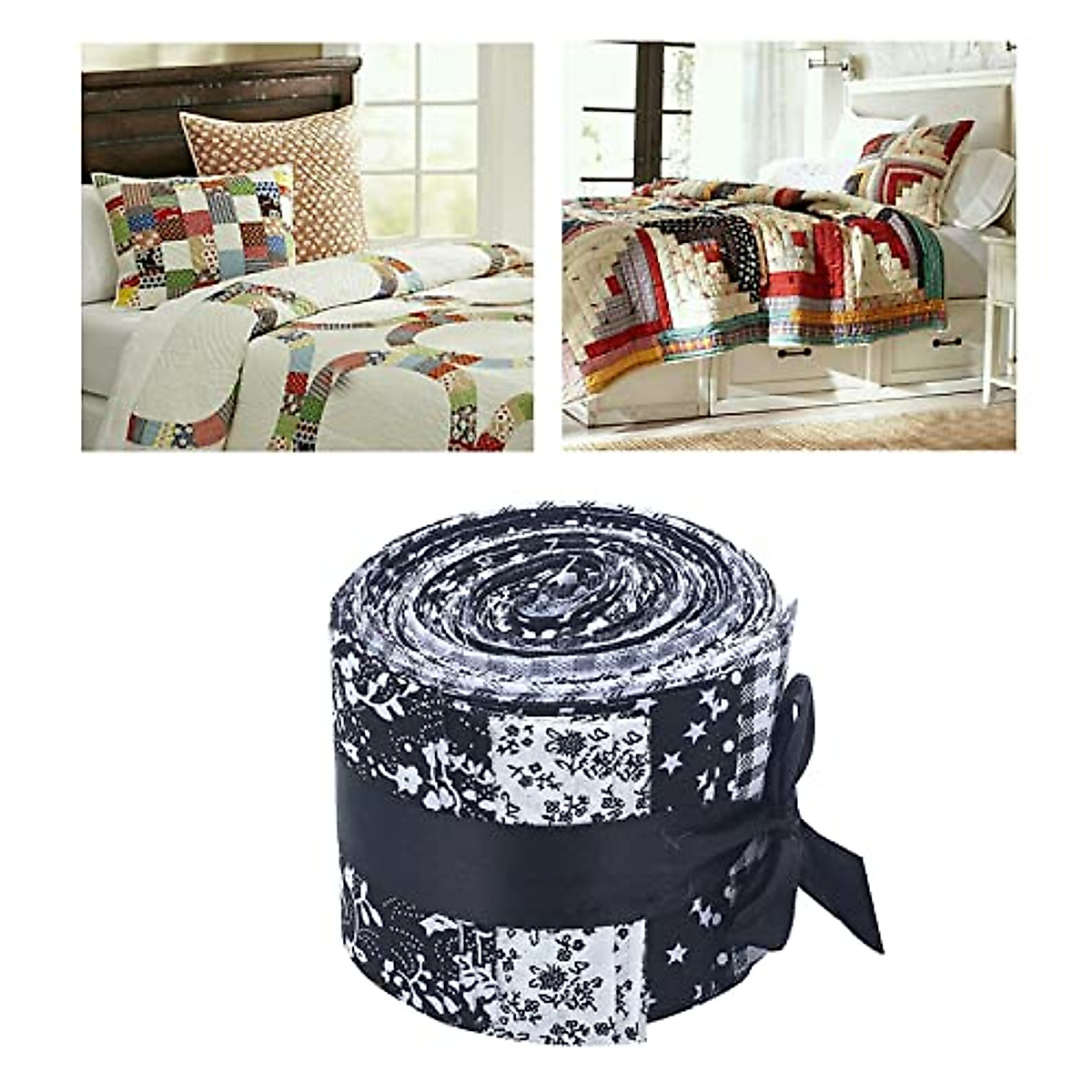 Newmind 20Pack 2.4 inch Jelly Roll Floral Quilt Strips Patchwork Sewing Supplies for DIY Clothes - Black